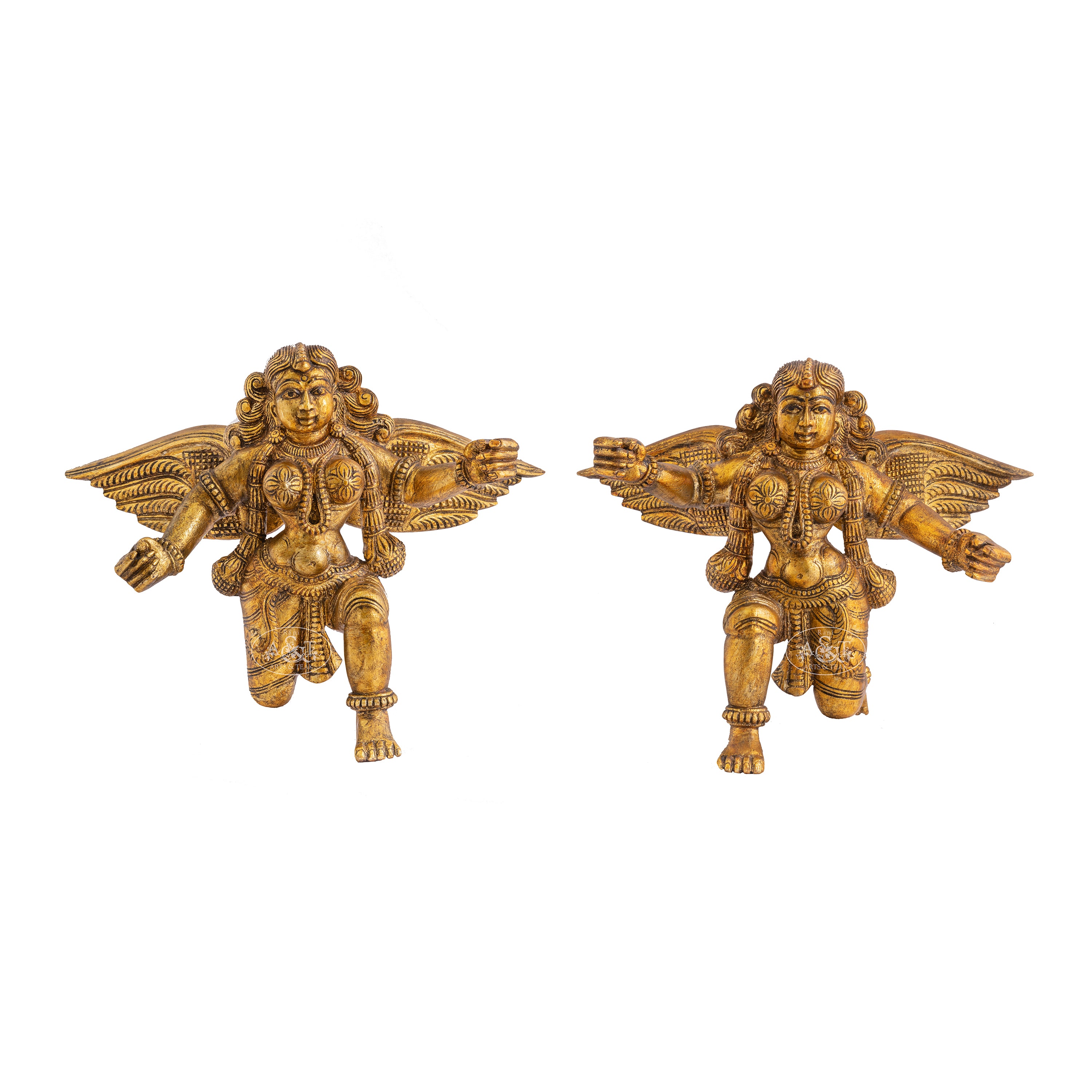 Teak Wood Gilded Angels (Pair) - Rani Arts & Teak – RANI ARTS & TEAK