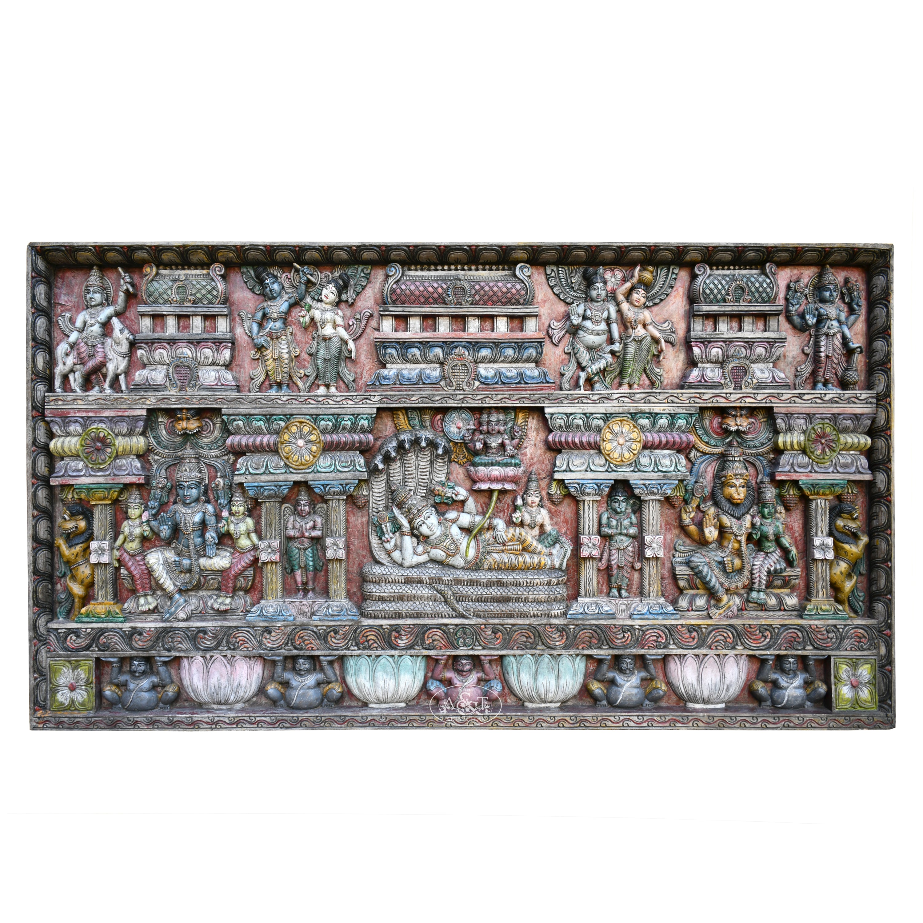 Wooden Painted Ranganatha Wall Panel - Rani Arts & Teak – RANI ARTS & TEAK