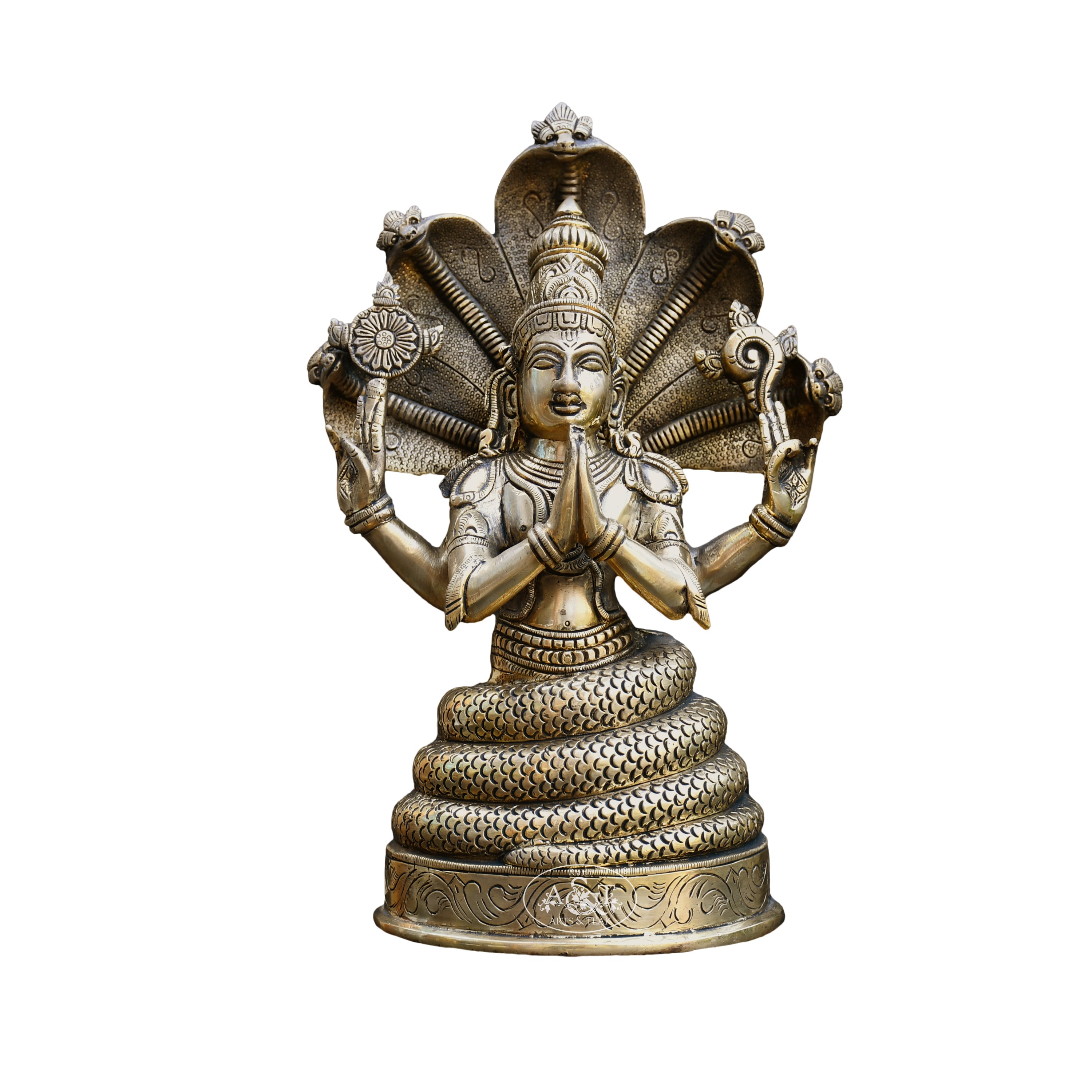 Patanjali Statue Pure Brass Antique Sand Finish Patanjali Statue 15"