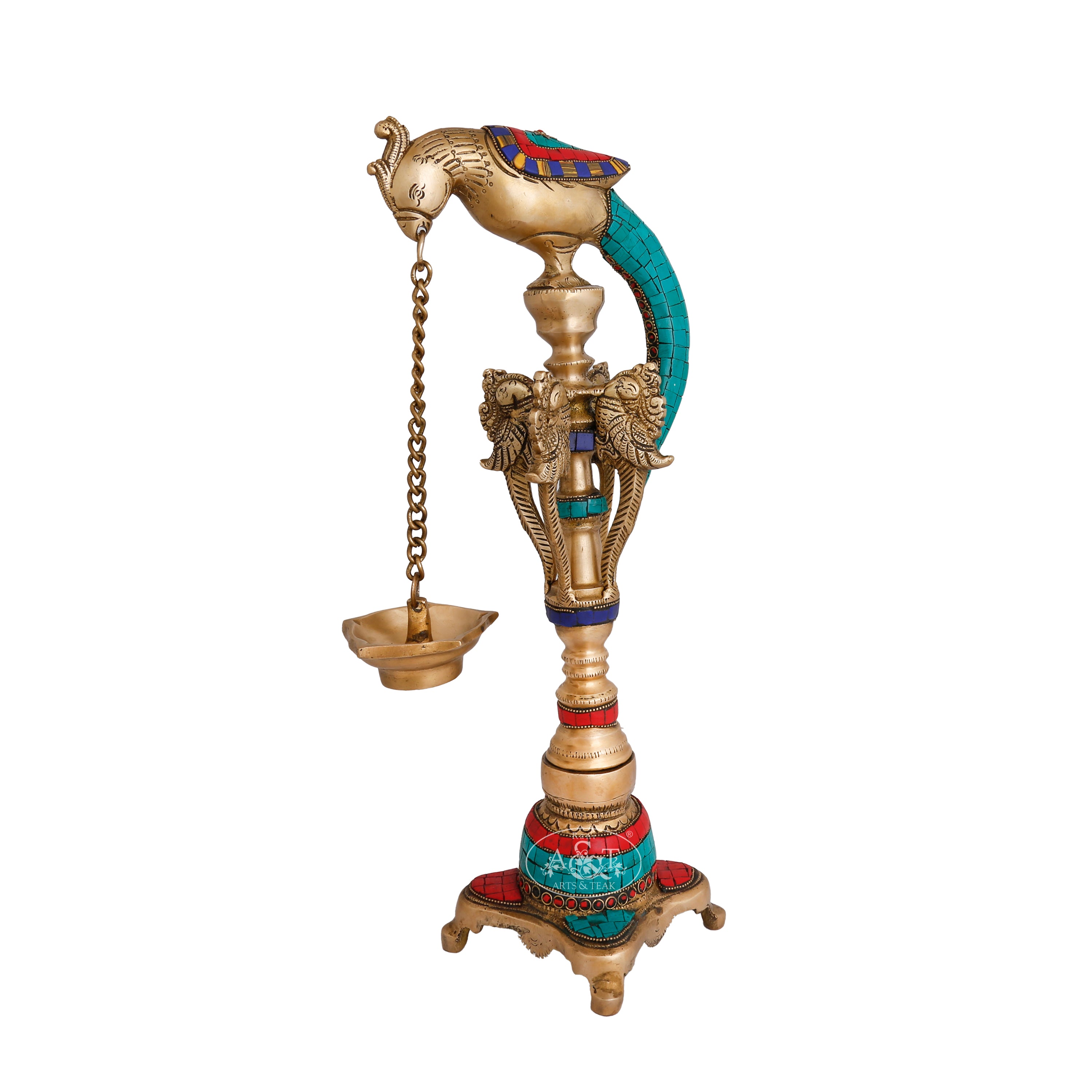 Brass Parrot Lamp With Enamel Stone Fitted - Rani Arts and Teak – RANI ...