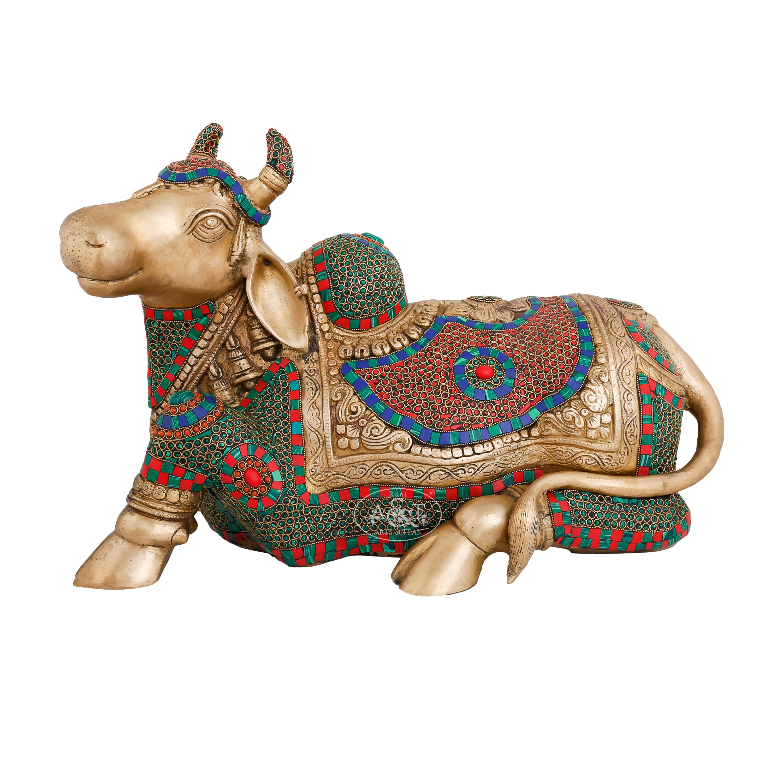 Brass Seated Nandi with stones fitted - Rani Arts & Teak – RANI ARTS & TEAK