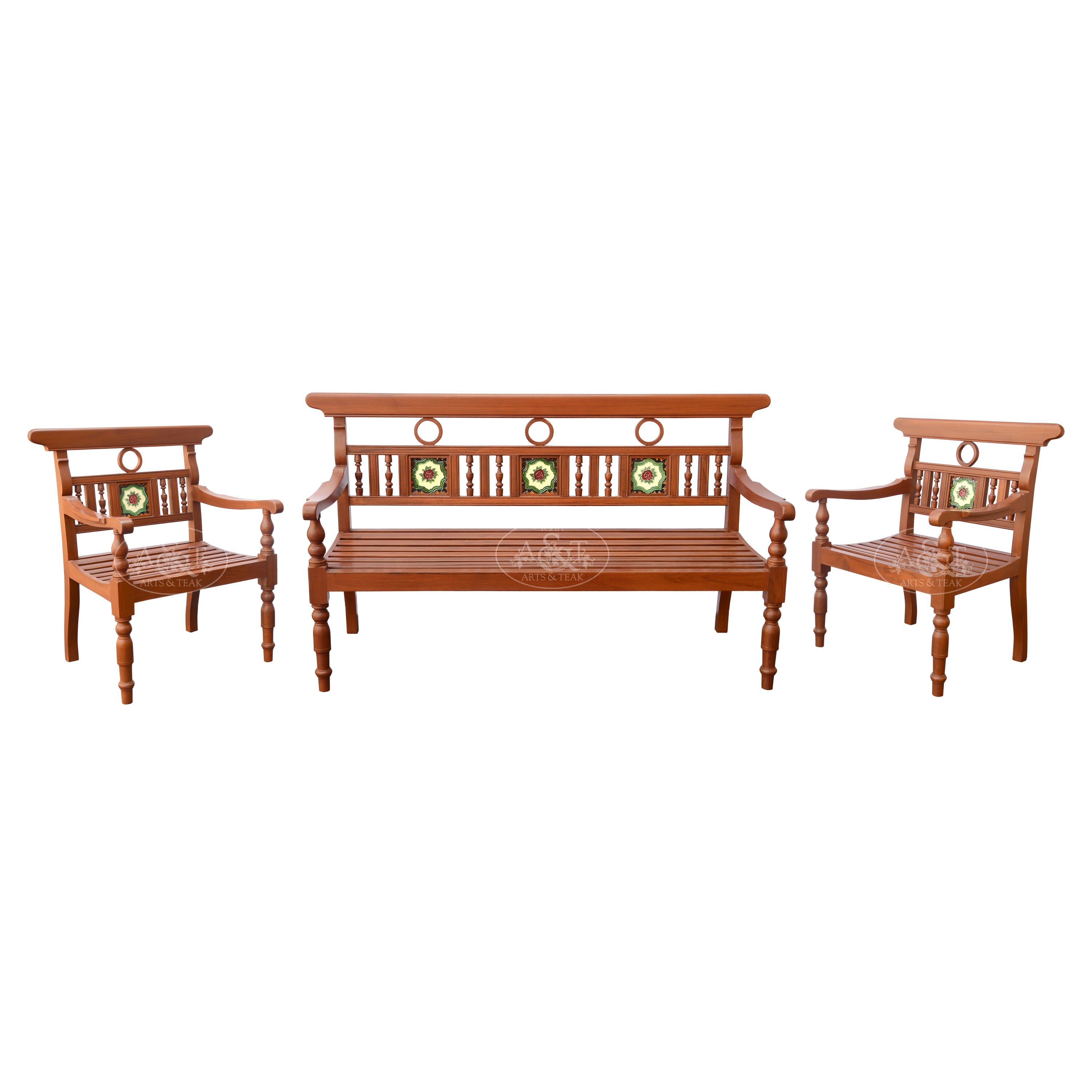 Teakwood Tile Fitted Chettinad Style Sofa Set ( Set of 3 Pieces ...