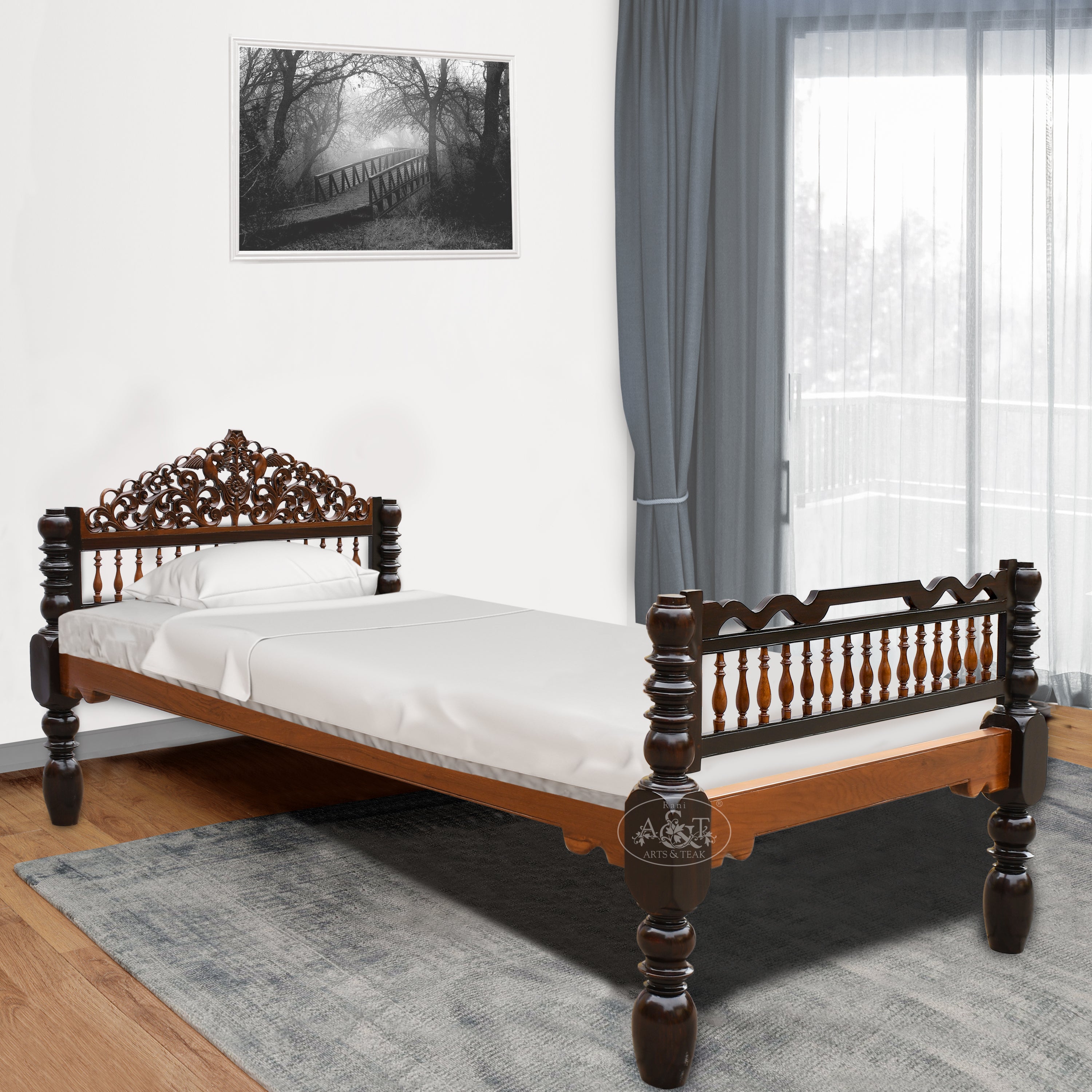 Teakwood Twin Parakeet Bed - Rani Arts & Teak – RANI ARTS & TEAK