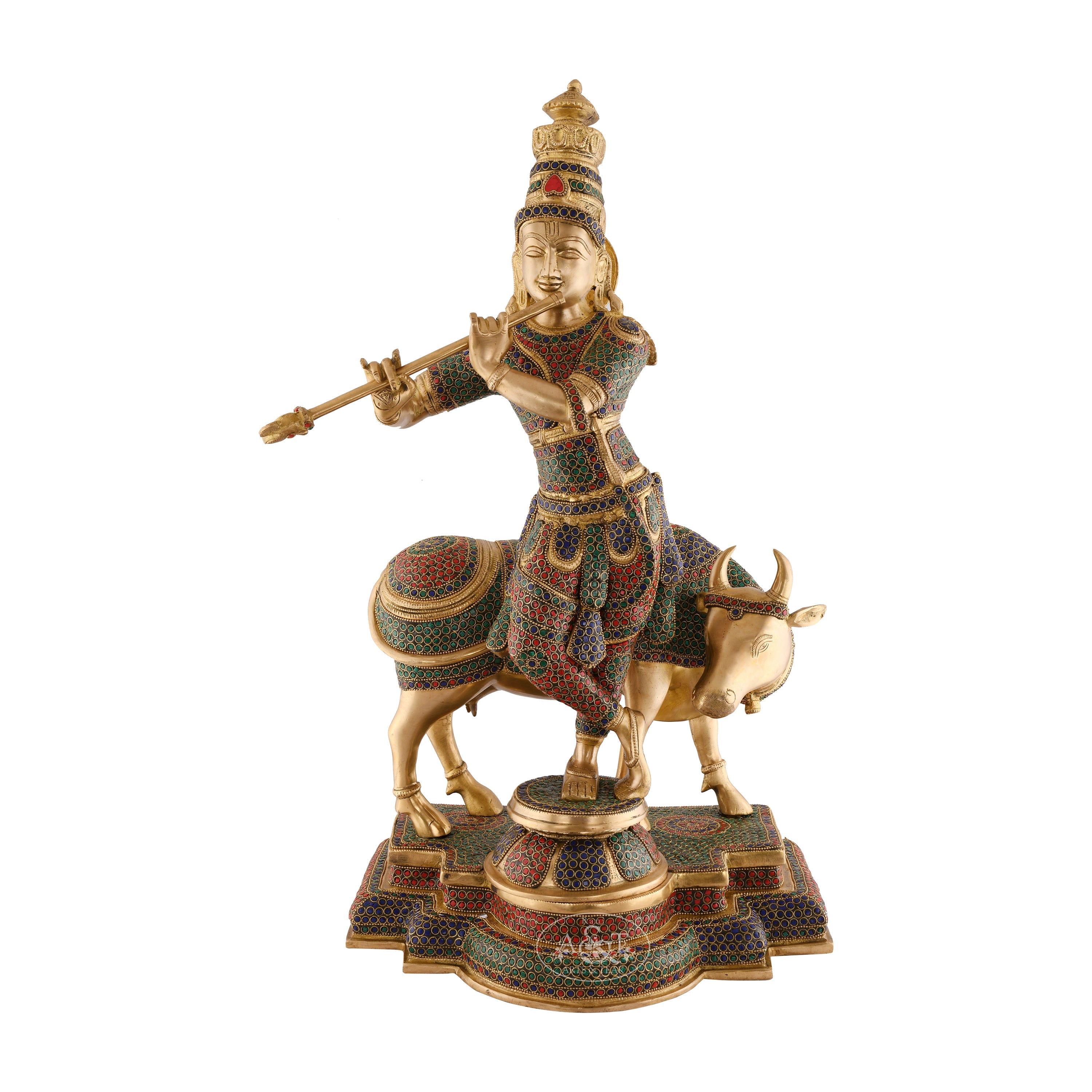 Krishna with Cow statue for decor and worship - Rani Arts & Teak – RANI ...
